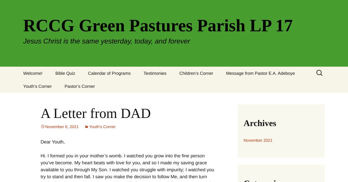 A Letter from DAD | RCCG Green Pastures Parish LP 17